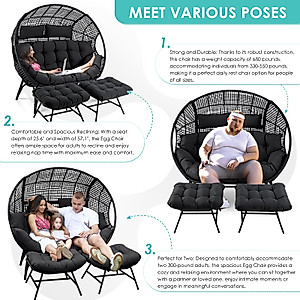 RADIATA Double Egg Chair with Ottomans Outdoor Wicker Patio Egg Chairs with Footrests for Indoor Bedroom Outside Porch Deck Backyard Garden