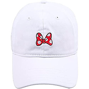 Disney Minnie Mouse Bows Embroidered Cotton Adjustable Dad Hat with Curved Brim, White, One Size