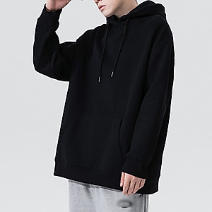 Maiyifu-GJ Men's Solid Loose Fit Pullover Hoodies Casual Athletic Hooded Sweatshirts Long Sleeve Hoodie with Kanga Pocket (Black,5X-Large)
