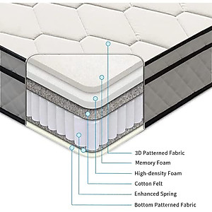 EIUE Queen Hybrid Mattress 10 Inch Innerspring,Memory Foam Hybrid,Medium Firm,White