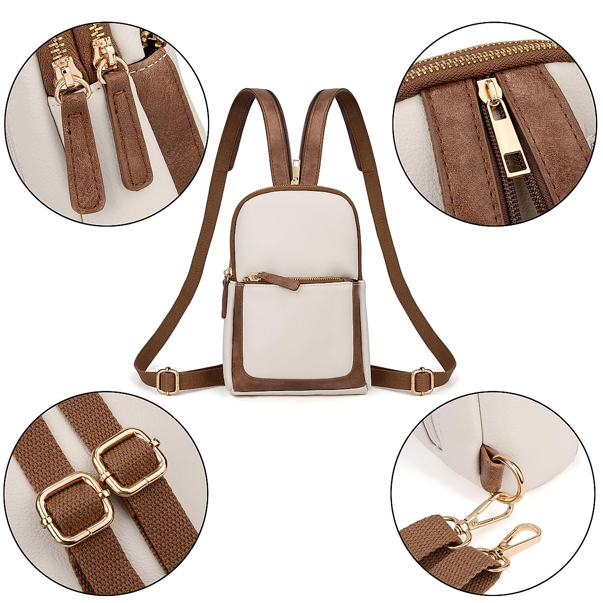 UTO Sling Bag for Women Crossbody Trendy Chest Belt Bag Convertible Backpack Purse with Wide Shoulder Zip Straps