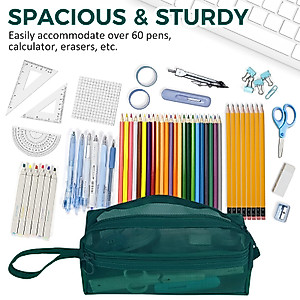 Moyad Grid Mesh Pencil Pen Case Large Capacity Pencil Pouch Stationery Organizer Pen Bag Clear Translucent Pencil Cases for Office, Work, Travel, Adults - Green