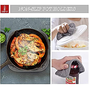 Oven Mitts and Kitchen Towels and Dishcloths Sets, 500 Degree Heat Resistant Kitchen Mitts and Pot Holders, Kitchen Washcloth Towel Set, Pure Cotton Kitchen Hand Towels Sets Hanging Loop 10PCS Gray