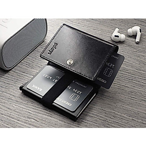 PULARYS Mini Wallet BONO - Italian Leather - SD Card Slot - Up to 8 Card Slots - Snap fastener - Pen Holder - For Men and Women - Classic Design