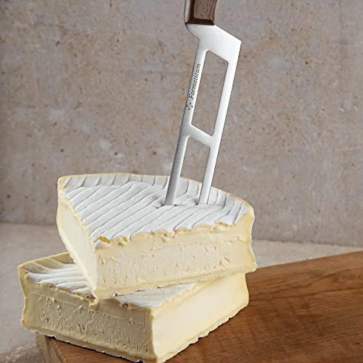 Formaticum Professional Soft Cheese Knife- 8" x 1.25" Soft Cheese Slicer, Non-Stick Stainless Steel Blade w/Void, Solid Walnut Handle, Great Cheese Charcuterie Accessories, Handmade in Italy