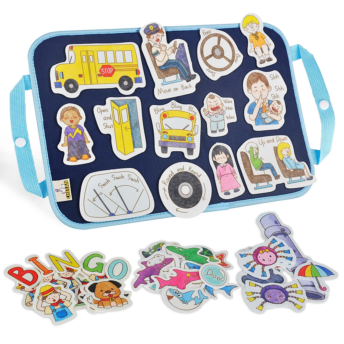 CHEFAN Felt Flannel Boards Stories Precut Figures for Toddlers Preschool, Craft Toy Gifts for Kids, Storytelling Interactive Teaching Activity Kits,Wheels On Bus,Baby Shark,Itsy Bitsy Spider,Bingo