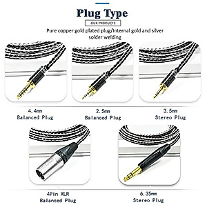GUCraftsman 16 Strands 7N Single Crystal Copper/Silver Mixed Headphones Replacement Cables 4Pin XLR/2.5mm/4.4mm Balance for HIFIMAN HE1000SE HE5SE HE6SE SUSVARA Ananda Arya SUNDARA (4.4mm Plug)