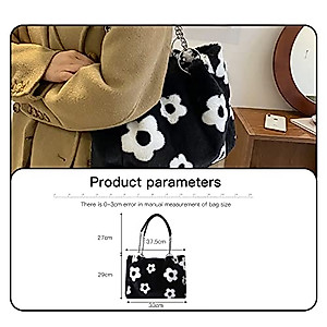 Women Girls Furry Shoulder Bag Fluffy Tote Bag Cute flowers Furry Underarm Bag