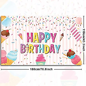 Ice Cream Birthday Party Backdrop Decorations Sweet Summer Ice Cream Party Favors for Kids Girls Boys Themed Happy Birthday Banner Baby Photography Background Photo Booth 70.8 x 43.3 inch