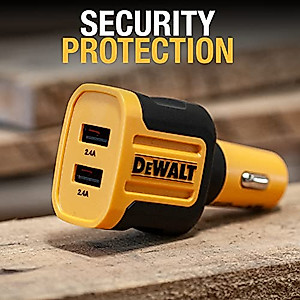 DEWALT 2-Port USB Car Charger — 24W Fast Charge Dual Port USB-A for iPhone 14 13 12 11 Pro Max X XR XS 8 Plus 6s iPad — Compatible with Samsung Galaxy S22 S21 S10 Plus S7 GPS