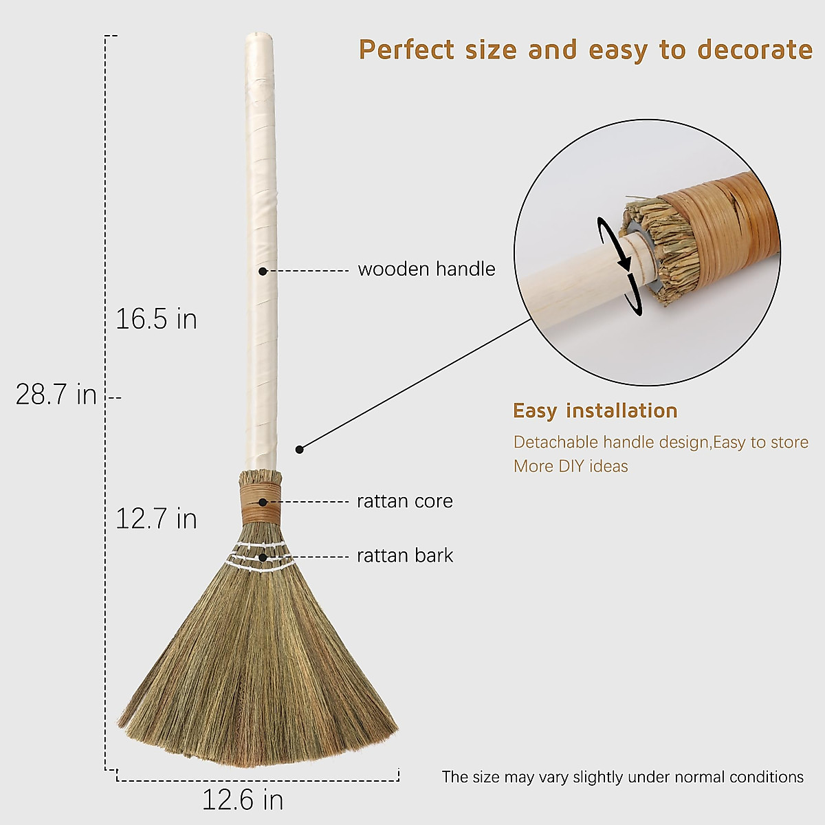 Wedding Broom for Jumping Ceremony, Jumping The Broom for Wedding, Decorative Broom DIY with Ribbons Artificial Pearl Roses