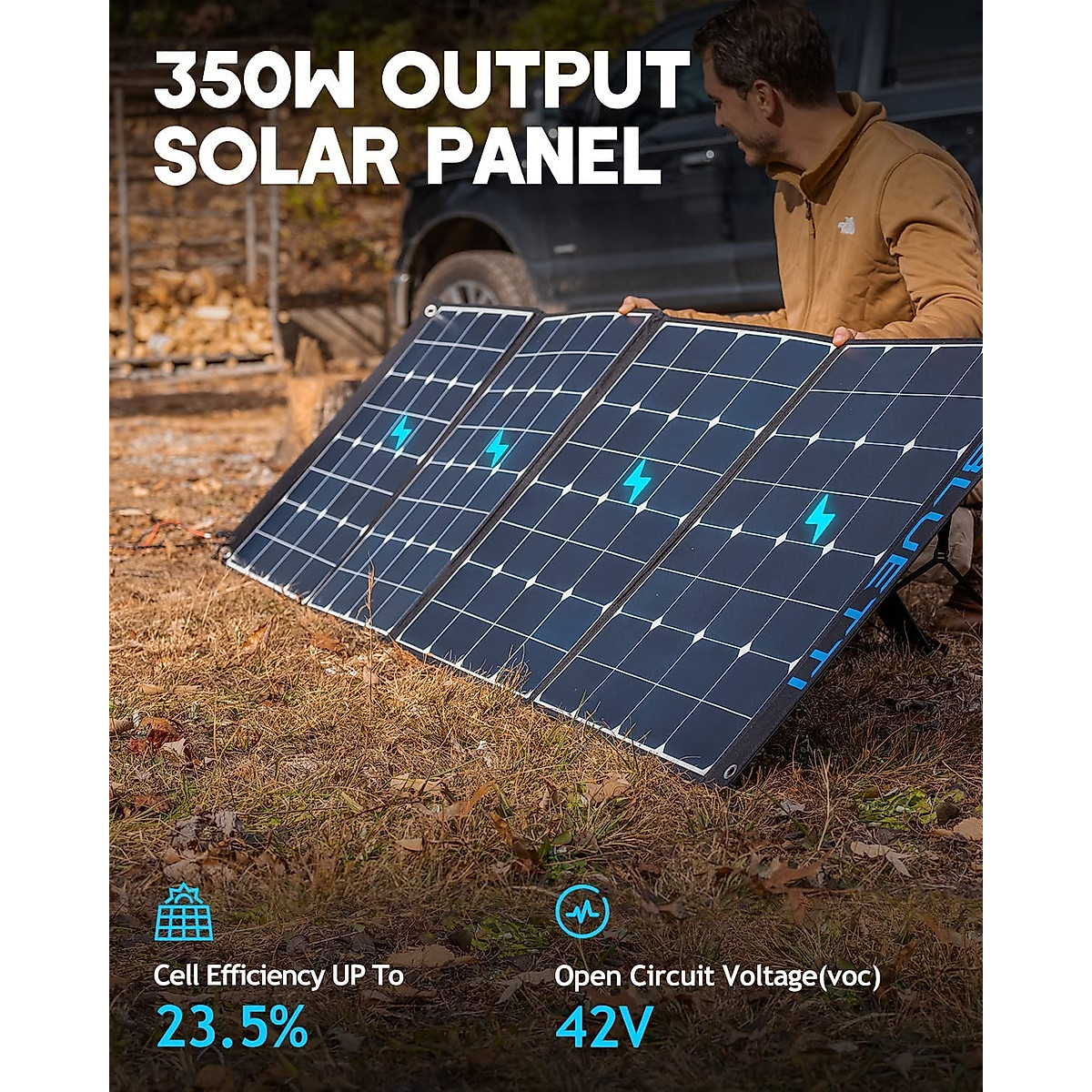 BLUETTI SP350/350W Solar Panel for AC200MAX AC200P AC300 B230 B300 EB240 Solar Generators, Foldable Portable Solar Power Supply with Adjustable Kickstand, Off Grid System for Outdoor Adventure Road