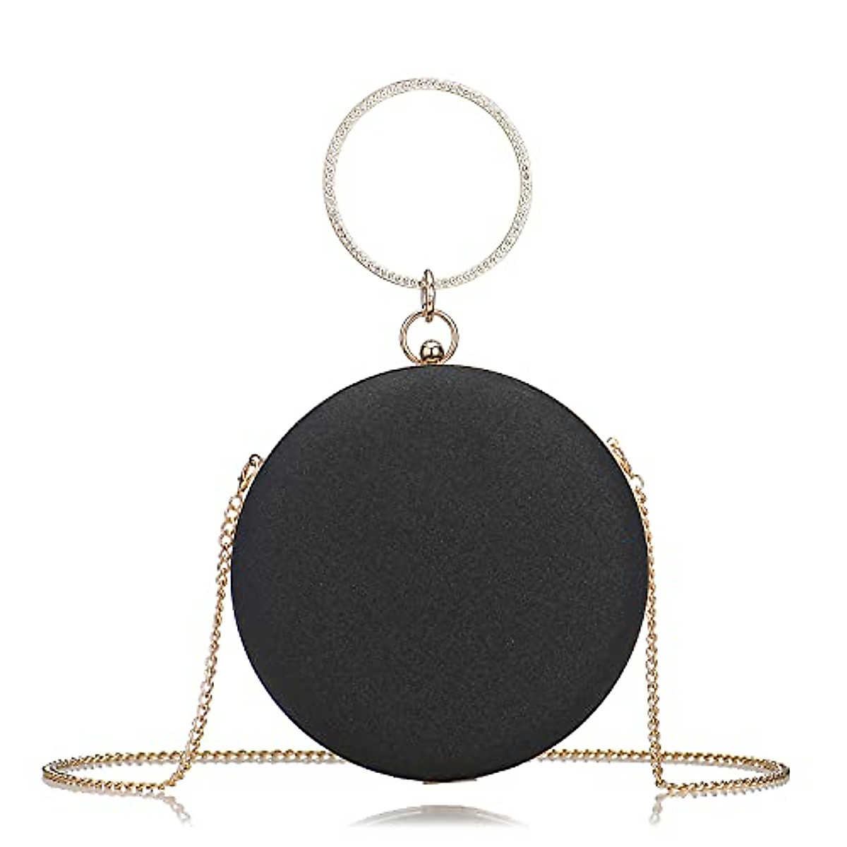Round Evening Bag Sparkling Glitter Purse Rhinestone Top Handle for Party Cross Body Shoulder Bag for Wedding Bridal (Black)