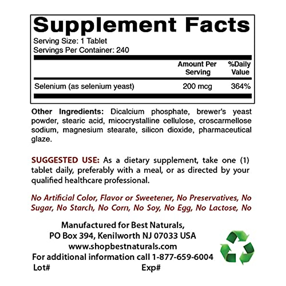 Best Naturals Selenium 200 mcg Supplement, 240 Count