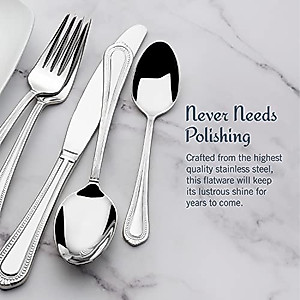 Mikasa Regent Bead 65 Piece Silverware Set, 18.10 Polished Mirror Stainless Steel, Service for 12 with Serving Set