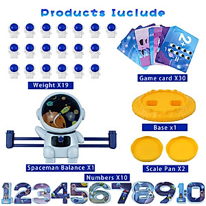 HT HONGTENG Balance Counting Cool Math Game for Kids - STEM Toys for 3 4 5 6 Year Olds Boys and Girls Educational Kindergarten -Astronaut Number Learning Material