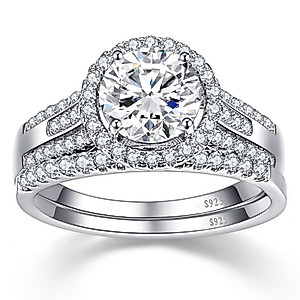 Yaresul 3.45ct Round Halo Women's Engagement Ring Sets 925 Sterling Silver Stackable Half Eternity Wedding Bands Stackable Cubic Zirconia Wedding Bands Rings Women Bridal Set Size 5