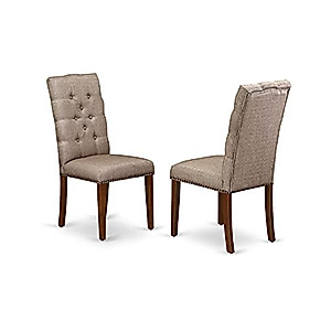 East West Furniture CAEL7-MAH-16 7 Piece Dining Room Table Set Consist of a Rectangle Wooden Table and 6 Dark Khaki Linen Fabric Upholstered Parson Chairs, 36x60 Inch, Mahogany