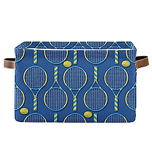 AUUXVA Sport Tennis Racket Ball Storage Bins Basket, Collapsible Storage Cube Rectangle Storage Box with Handles for Shelf Closet Nursery Bedroom Home Office 1 Pack