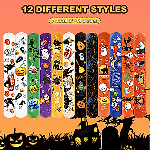 JDSTY 48 PCS Halloween Slap Bracelets Halloween Toys for Kids Girls Boys Halloween Party Favors Halloween Treat Bags Gifts…