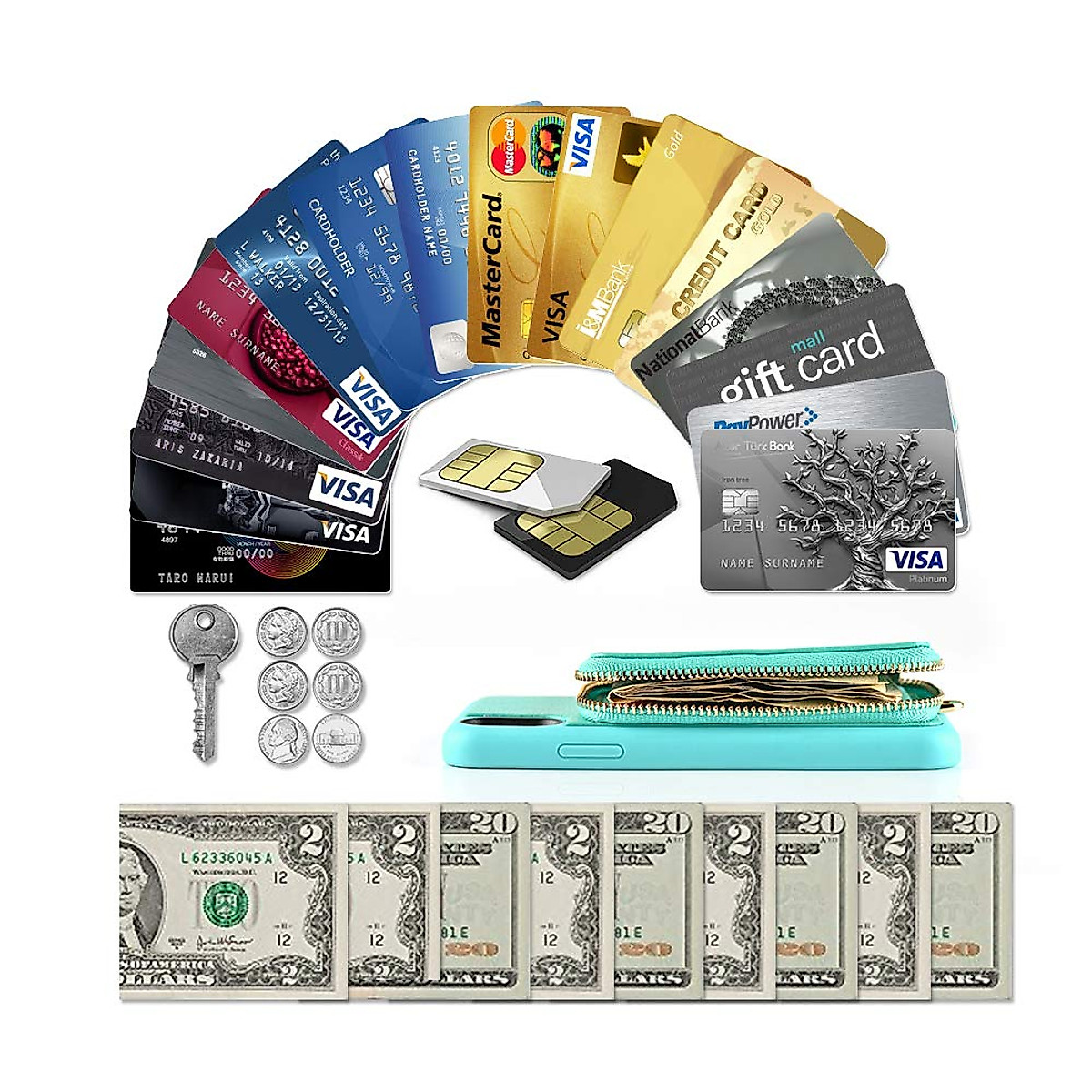 iPhone XR Case, ZVE for iPhone XR Wallet Case with Credit Card Holder Slot Shockproof Protective Leather Wallet Zipper Pocket Purse Handbag Wrist Strap Case for Apple iPhone XR 6.1" (2018) Blue