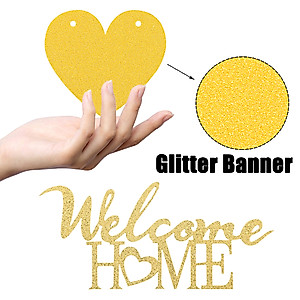 Welcome Home Banner And Cake Topper Decorations Gold Black Glitter Dot Circle Garland Triangle Flag Banner Welcome Balloons For Welcome Back Party Housewarming Party Supplies