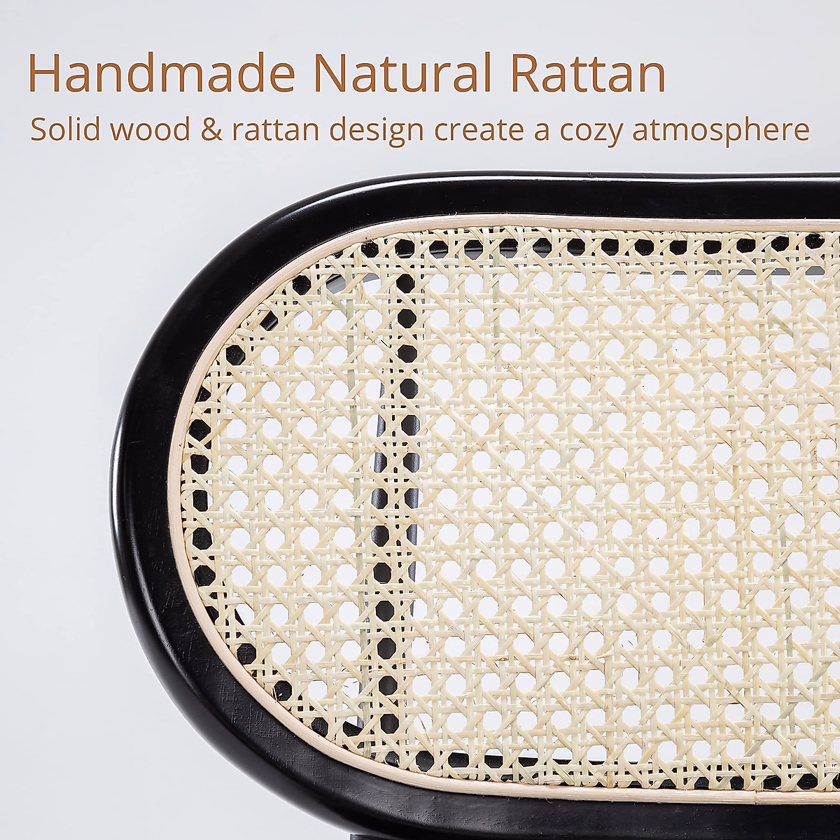 Centiar Velvet Faux Leather Dining Chair Set of 4,Rattan and Wood Backrest with Metal Legs,Modern Mid-Century Industrial Upholstered Round seat Chairs Suitable for Home,Bistro Coffee Shops,18",Black