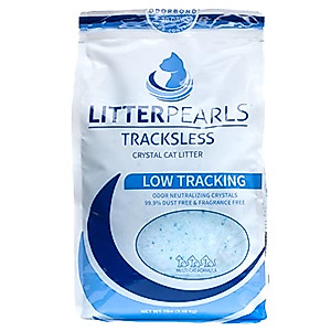 Litter Pearls Tracksless Unscented Non-Clumping Crystal Cat Litter with Odorbond, 7 lb, White, Clear and Blue Crystals