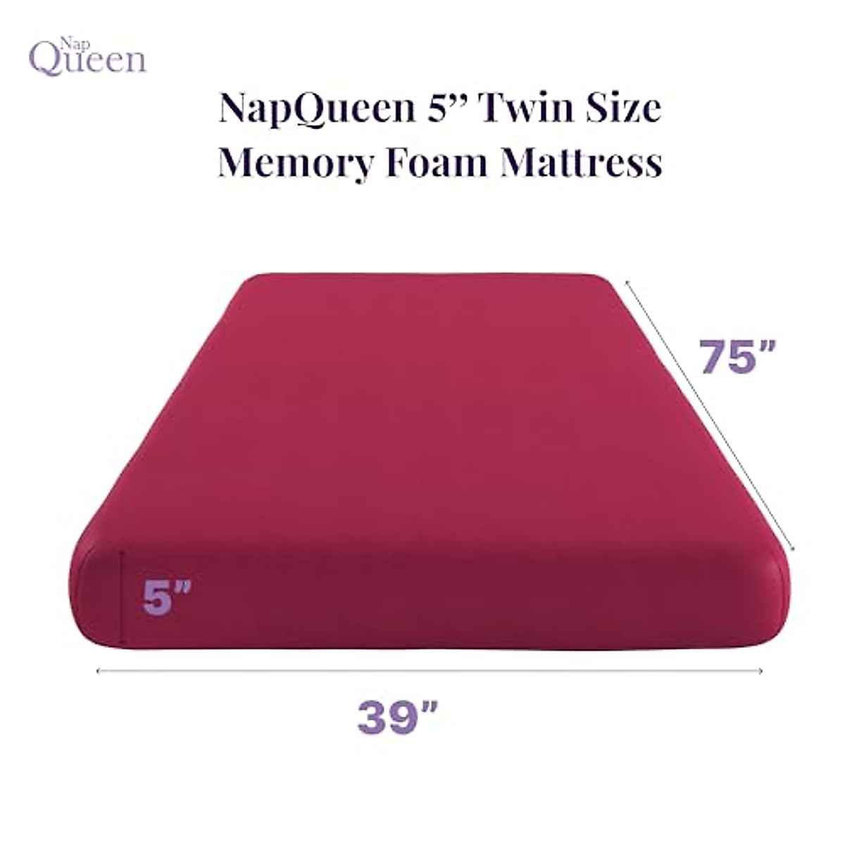 NapQueen 5 Inch, Twin Mattress, Memory Foam Pink Mattress - Medium Feel - CertiPUR-US Certified - Twin Bed Mattress in a Box, Breathable Soft Fabric Cover
