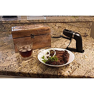 Cocktail/Food Smoker kit with a smoker machine and a mango wood smoker box, multi-purpose food/drink smoky flavoring set for cocktails, whiskey, steak, salmon, cheese, BBQ, and Pizza, a perfect addition to your kitchen, bar, picnic, or outdoor party