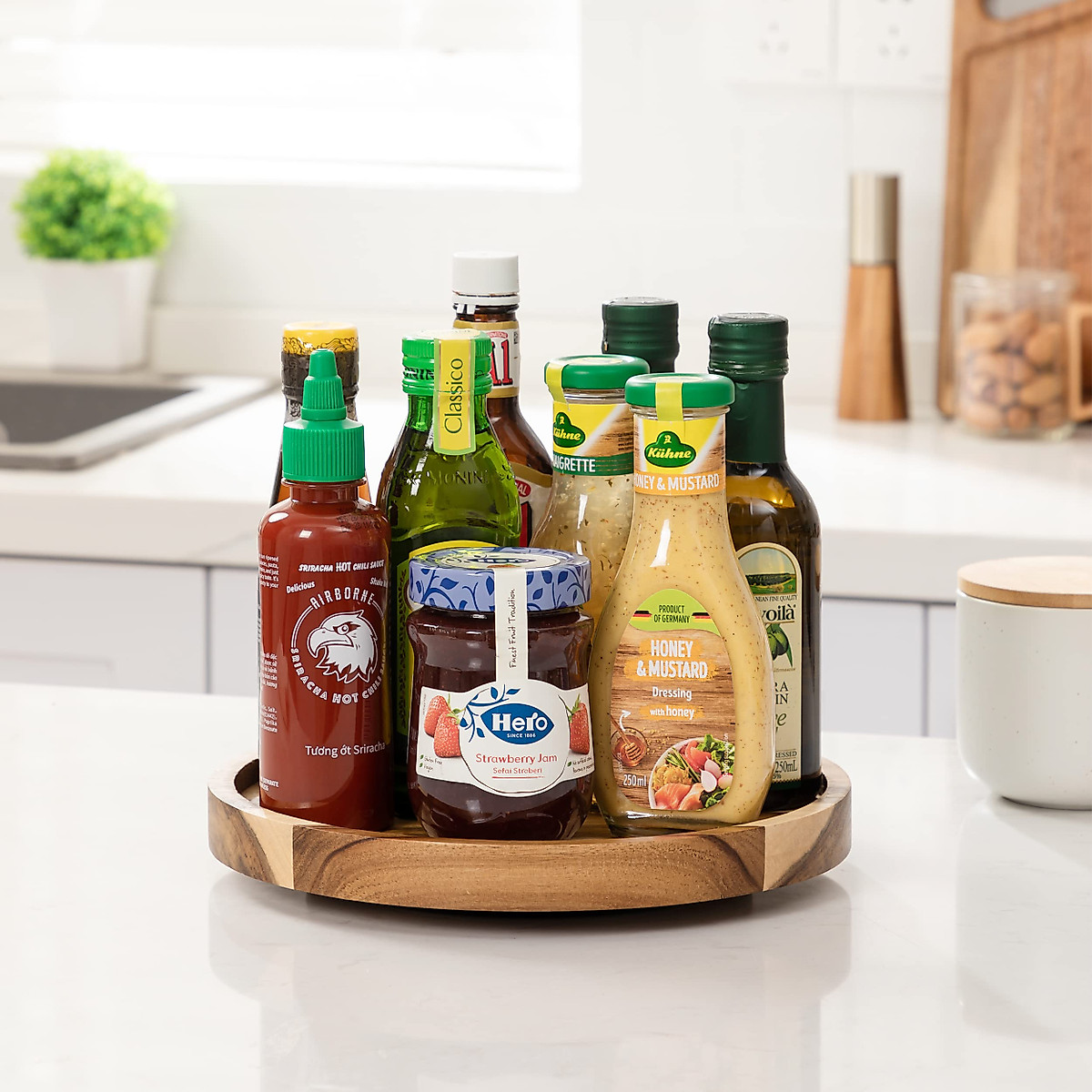 Oyydecor Acacia Wood Lazy Susan Organizer, 10 Inch Lazy Susan Turntable for Cabinet, Countertop, Pantry Organization and Storage, Kitchen Spice Rack (2 Pack)