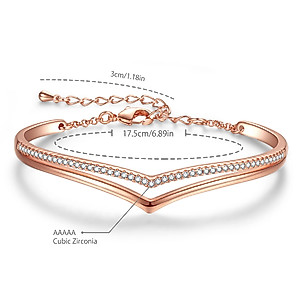 Praelinos Minimalistic Bracelets for Womens 18K Rose Gold Plated Charm Bracelet with 5A Cubic Zirconia Jewelry Birthday Gift for Mom Women Girlfriend Wife Girls Her