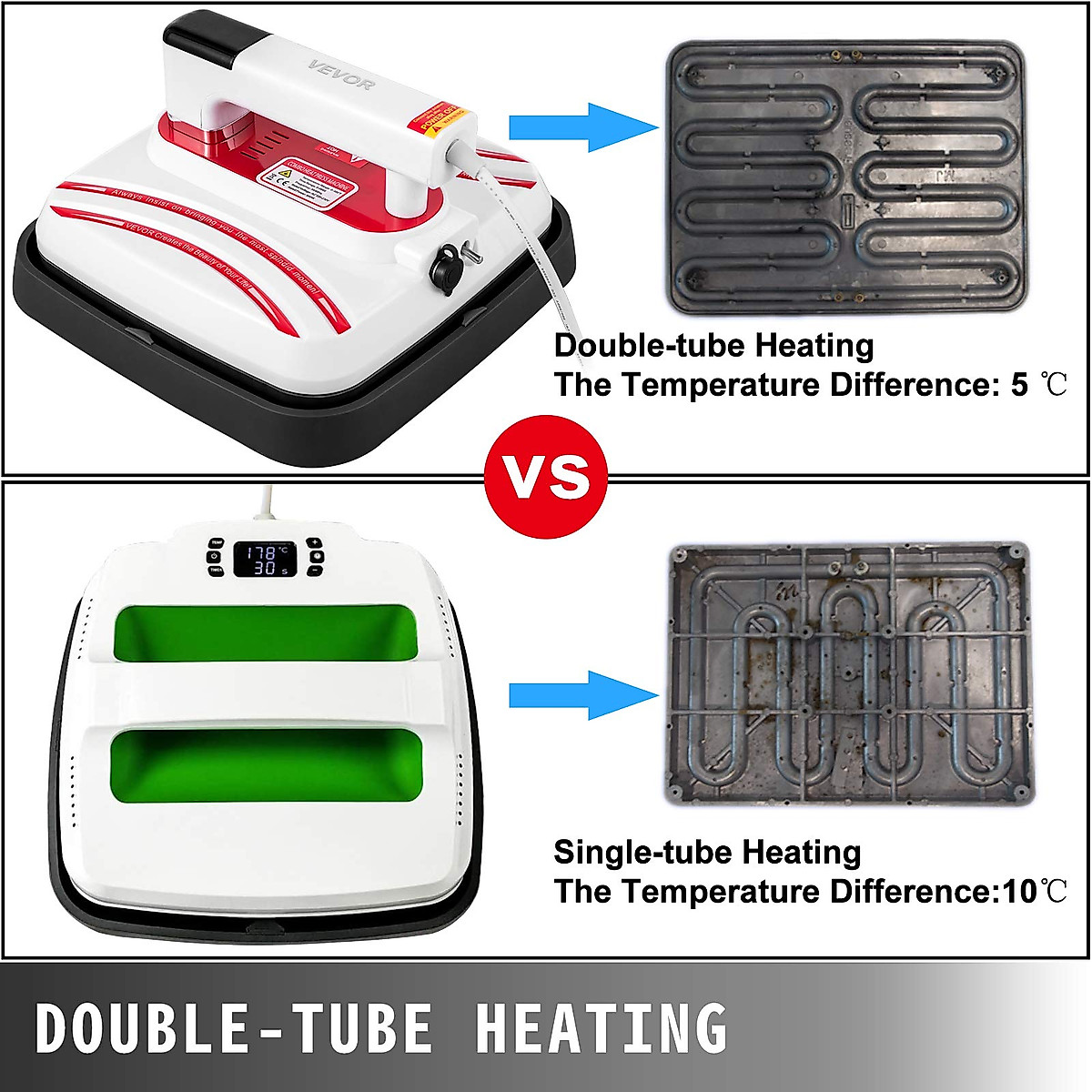 VEVOR Mini Press 800W Mini Heat Press 10 x 10 Inch Red Portable Easy Press Mini Highly-sensitive Touch Screen Vibration Function Press Machine Mini Press for T-shirts with Reliable Double-tube Heating
