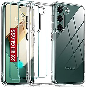 Oterkin for Samsung Galaxy S23 Case,[Anti-Yellowing Technology] with [2Pcs Tempered Glass Screen Protector][Built-in 4 Airbags][10FT Military Protection] S23 Phone Case (Clear)
