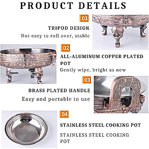 FLTRGO Red Bronze Chafing Dish, Round Buffet Server Trays with Glass Lids and Alcohol Furnace, for Kitchen Buffet Dining Party Wedding Banquet