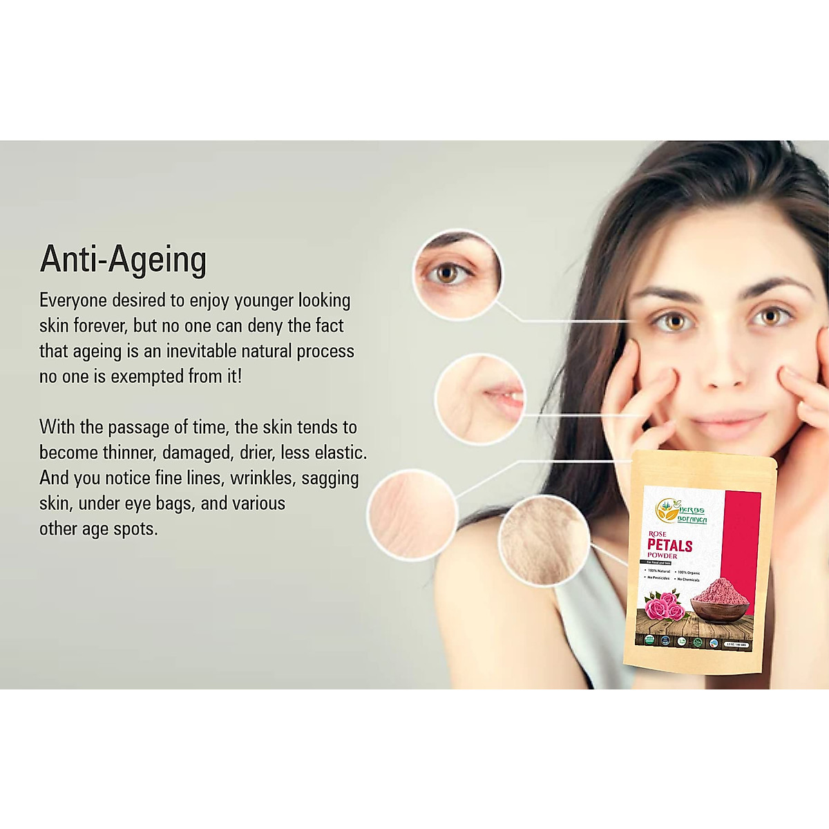 Herbs Botanica Rose Petal Powder Organic For Face Mask DIY masks | Skin Care, Aromatherapy | Natural and Chemical Free | No Added Preservatives or Colors 100g / 3.52 oz