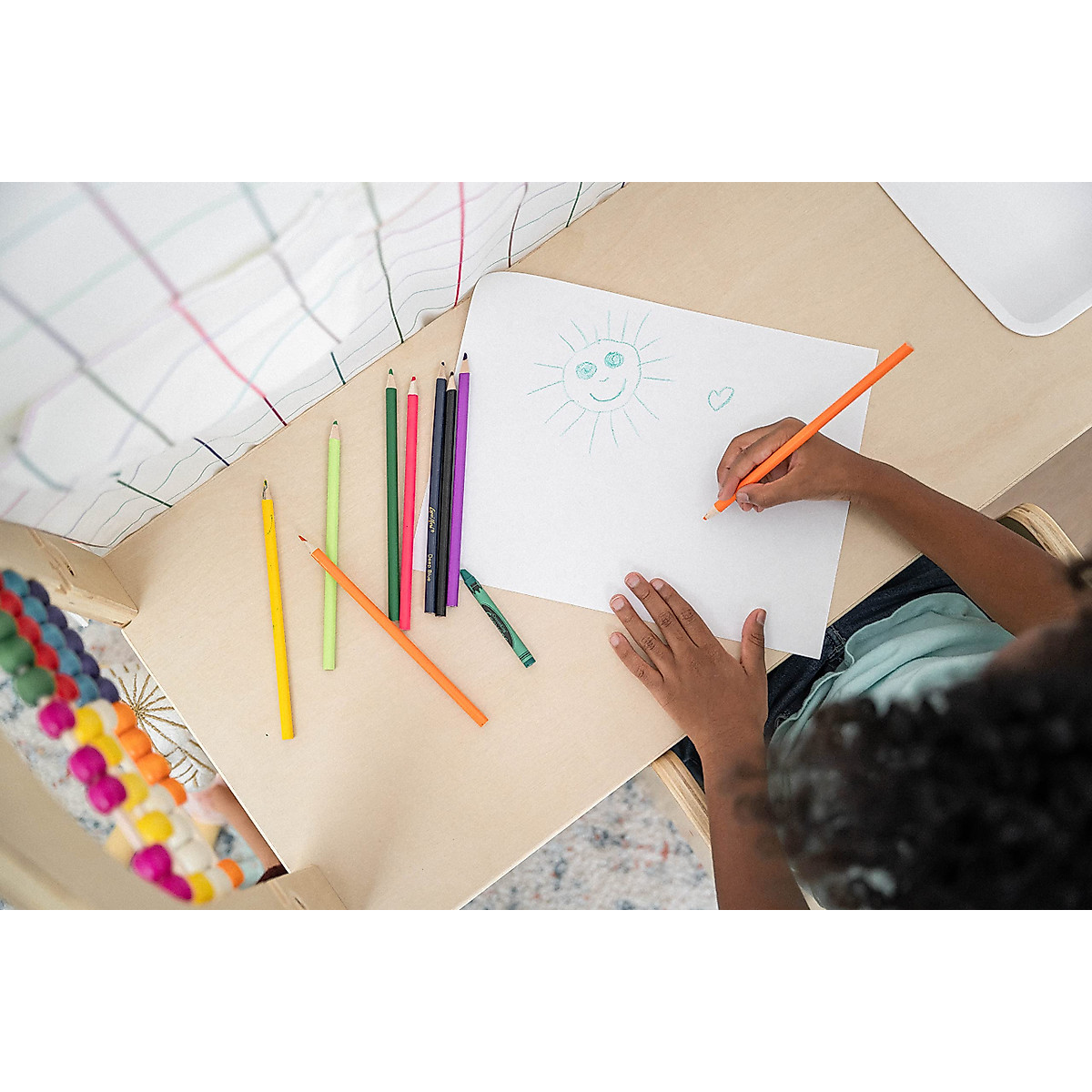 Avenlur Flair Montessori Style Wooden 5 in 1 Indoor Playhouse Play Tent with Desk Table, Chair, Chalkboard, Floor Cushion and Curtain Shades for Babies, Toddlers, Kids (Large, Windowpane)