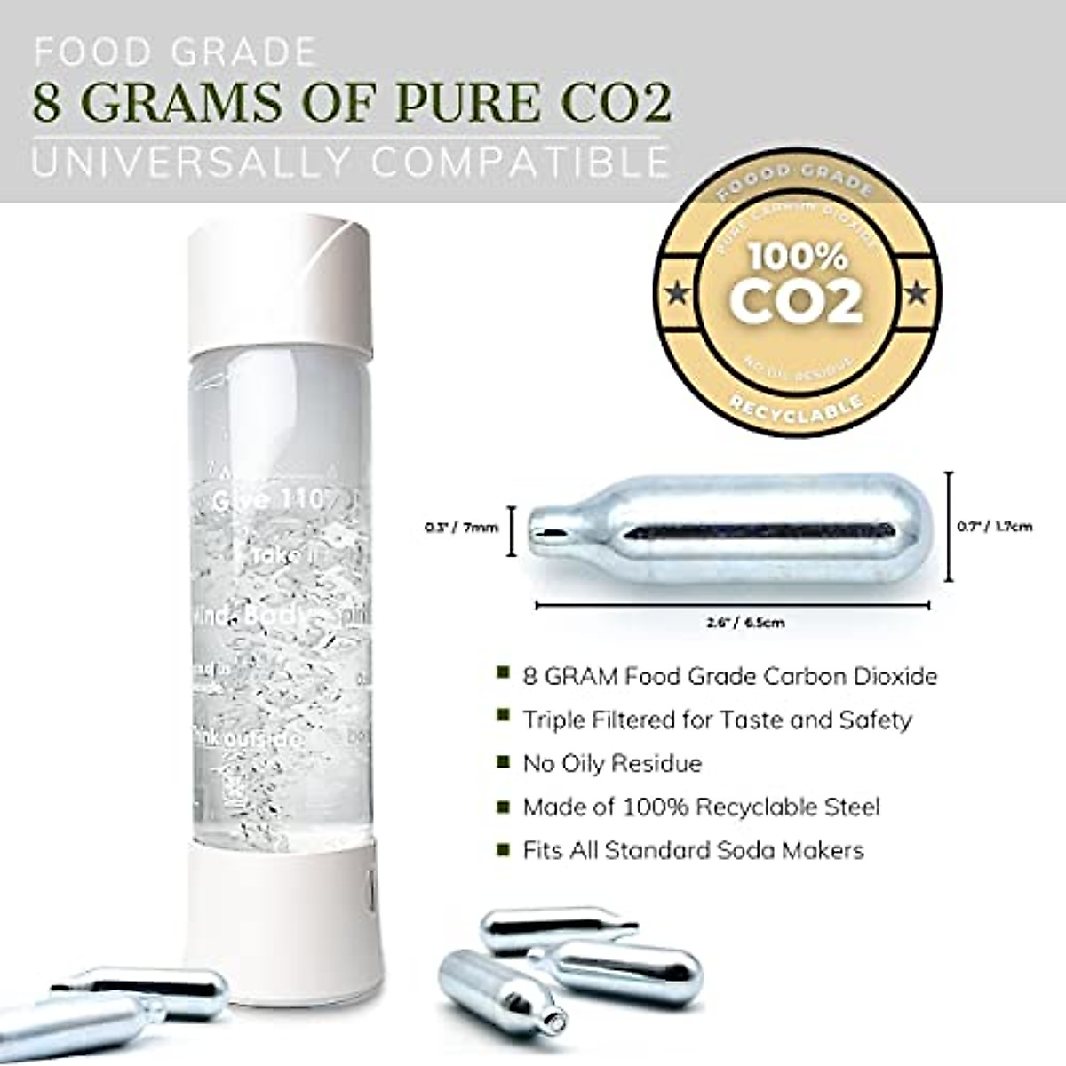 8 Gram CO2 Seltzer Water Cartridges 10PK for Portable Soda Water Bottle, Soda CO2 Chargers 10PCS