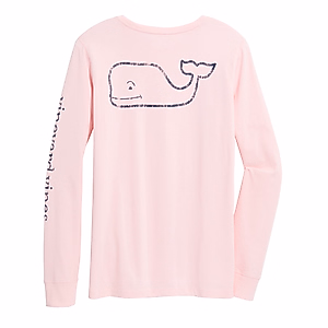 vineyard vines Women's Long-Sleeve Vintage Whale Pocket Tee, Flamingo, XX-Small
