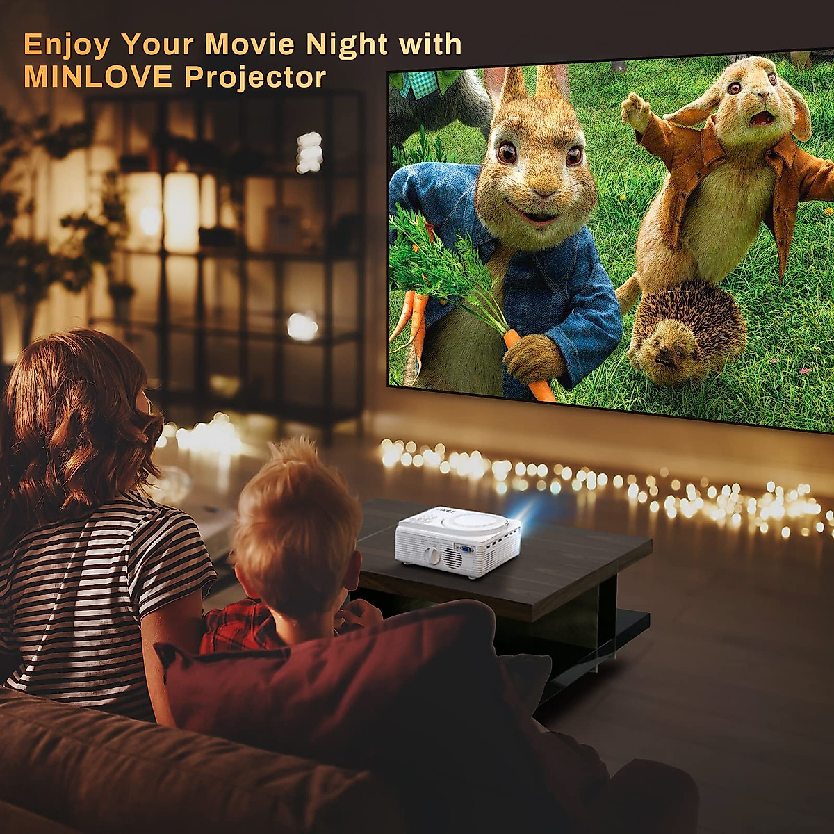 Native 1080P WiFi Bluetooth Projector Built in DVD Player, MINLOVE Full HD Portable Projector, Mini Video Movie Projector for Outdoor, Zoom & Sleep Timer Support, Compatible with TV/HDMI/VGA/AV/USB/TF