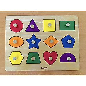 Dailyfunn Montessori Toy Shape Peg Puzzles Baby Puzzle 12-18-24 Months with Knob for Infant-Toddlers 1-3