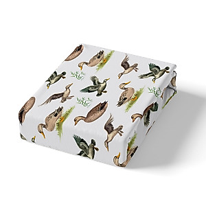 Queen Size Duck Bed Sheet Set Boys Girls Wild Duck Print Fitted Sheet for Kids Women Men Ultra Soft Grey Bedding Set Duck Hunting Bed Cover Room Decor