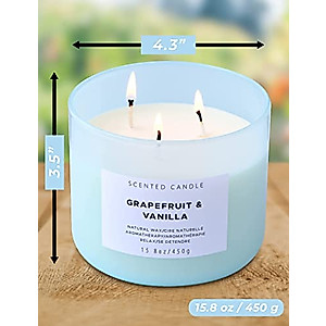 3 Wick Scented Candle | Grapefruit Vanilla Stress Relief Aromatherapy Candle with Berries, Bergamot, Rose & Lemon | 15.8 oz Highly Scented Candles for Men & Women | Large Natural Soy Candles for Home