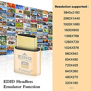 Furjosta HDMI Dummy Plug fit-Headless Display Emulator DDC EDID Fit Headless Ghos with Windows Mac OSX Linux Great for for Computer Desktop Support 3840x2160@60Hz (Single)