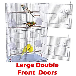 Large Roof Top Canary Parakeet Cockatiel Lovebird Finch Roof Top Bird Cage with Stand -18"x14"x62" *White*
