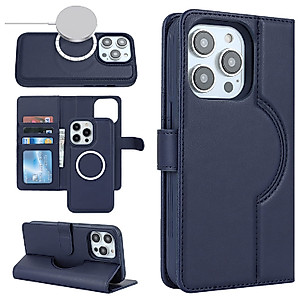 Cavor for iPhone 13 Pro Wallet Case for Women Men,Compatible with Magsafe Case,for iPhone 13 Pro Phone Case Wallet with Card Holder and Stand, Detachable Magnetic Leather Flip Cover,Blue