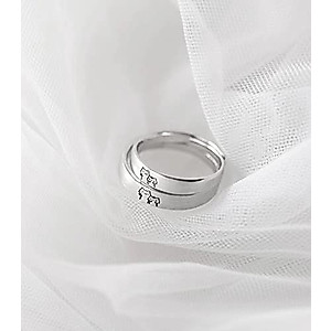 QINGDUO Personalized Name Date Matching Promise Rings for Couples 925 Sterling Silver Wedding Band Sets Him Her Cute Kitten Valentine's Day Birthday Gift Wife Husband,Adjustable Size 5-8 (QD-KT612KZ)