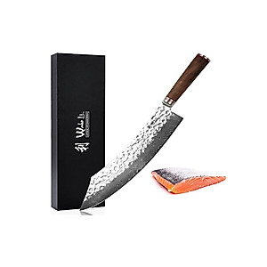 Wakoli Butcher's and BBQ Knife, 12-inch Blade Damascus Chef Knife made of 67 Layers Damascus Steel with VG10 Core, Butcher Knife for Meat Cutting with Walnut Wood Handle, Sharp Kitchen Knives (Walnut)