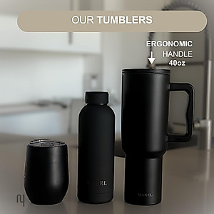 CeylonManel 40oz Stainless Steel Double Wall Vacuum Insulated Sublimation Tumbler with Handle, Straw, Lid Travel Cups in Matte Finish (Black), Large