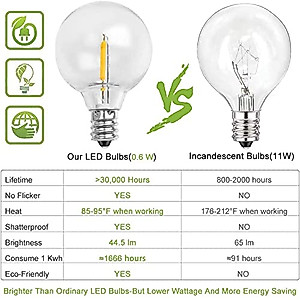 Muasdae Outdoor LED String Lights Indoor Decor Lights Patio Garden Wedding Party G40 Globe Plastic Light Bulbs Waterproof Connectable Shatterproof 25Ft E12 Socket Base (25FT) (Black 2 String Set)